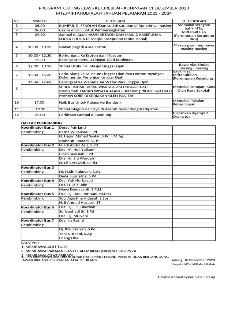 Program Outing Cirebon - Kuningan | PDF