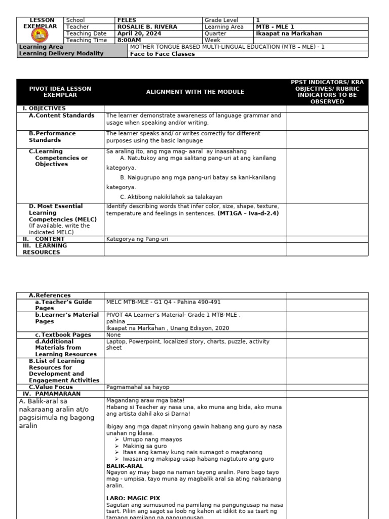 2023 2024 COT 4th | PDF