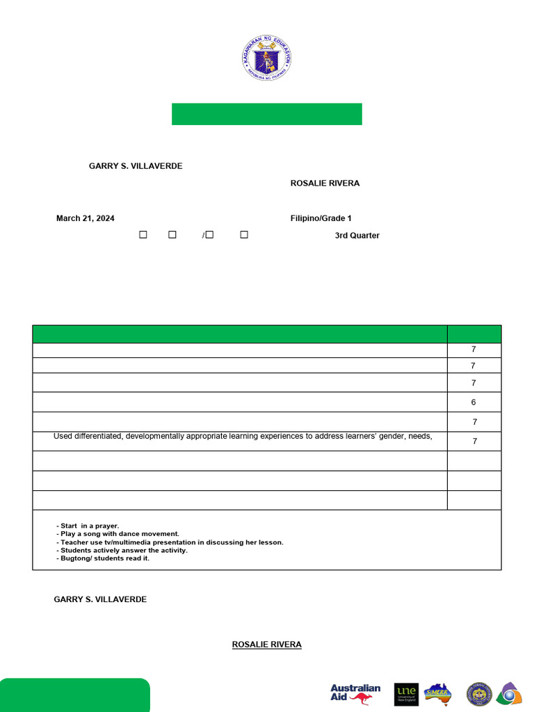 Mam Rosalie - COT3 RPMS Inter Observer Agreement Form | PDF
