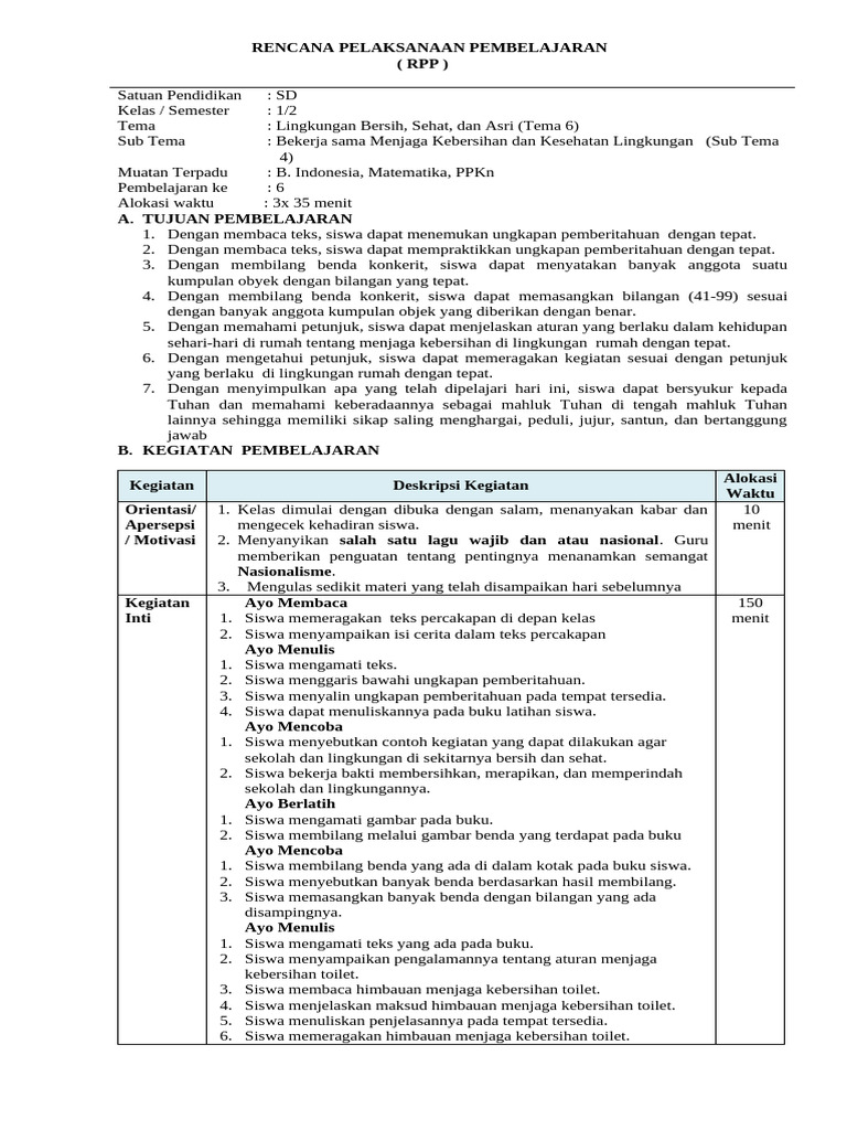 RPP Satu Lembar | PDF