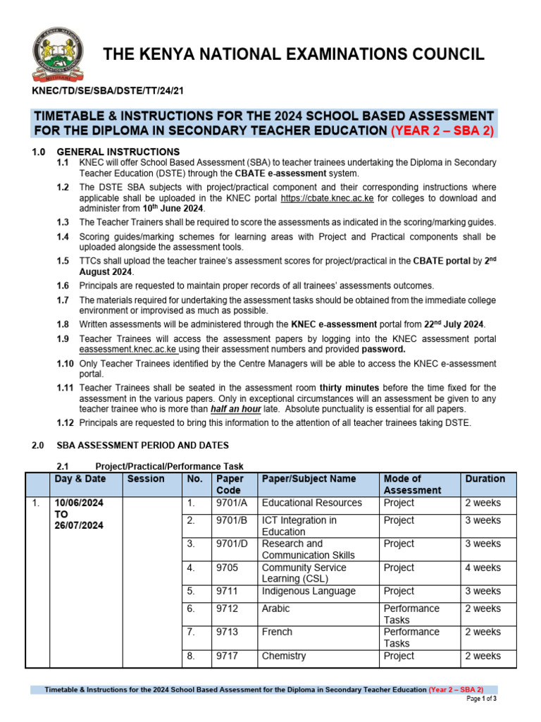 2024 SBA Timetable for DSTE Year 2 | PDF | Teachers | Art