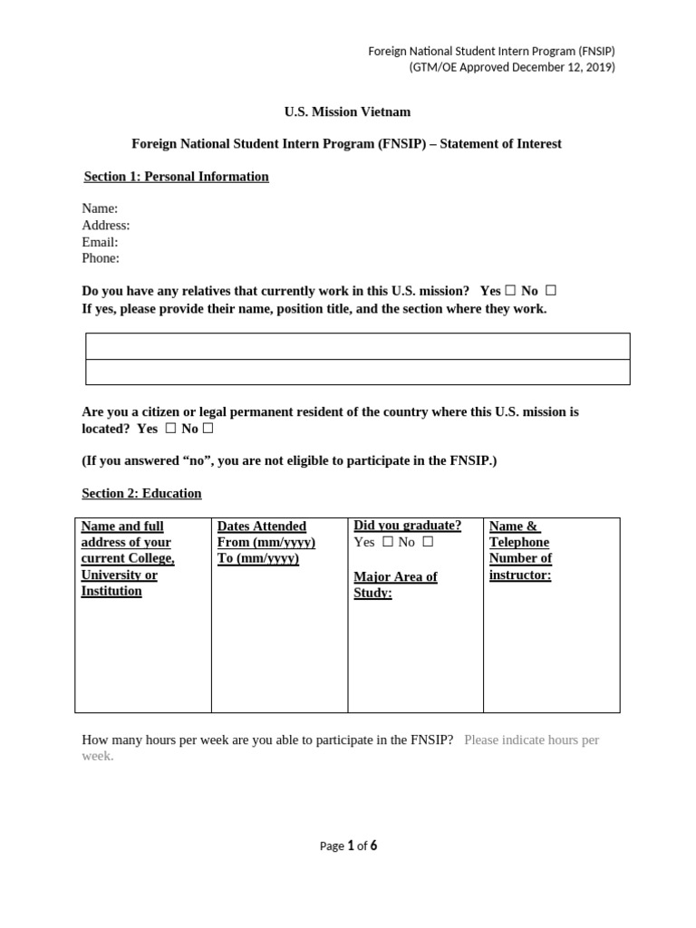 Statement of Interest and Gratuitous Service Agreement Form 1 | PDF