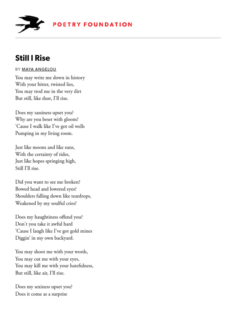 Maya Angelou's "Still I Rise" Poem | PDF