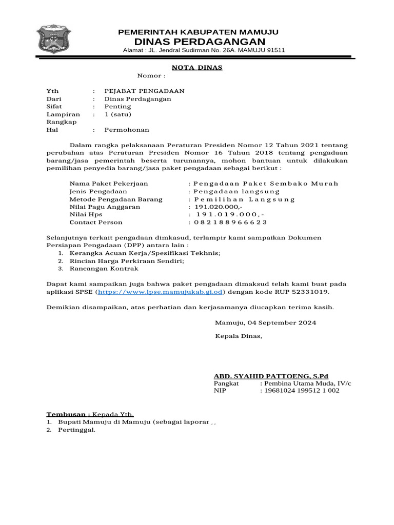 Nota Dinas Sembako | PDF