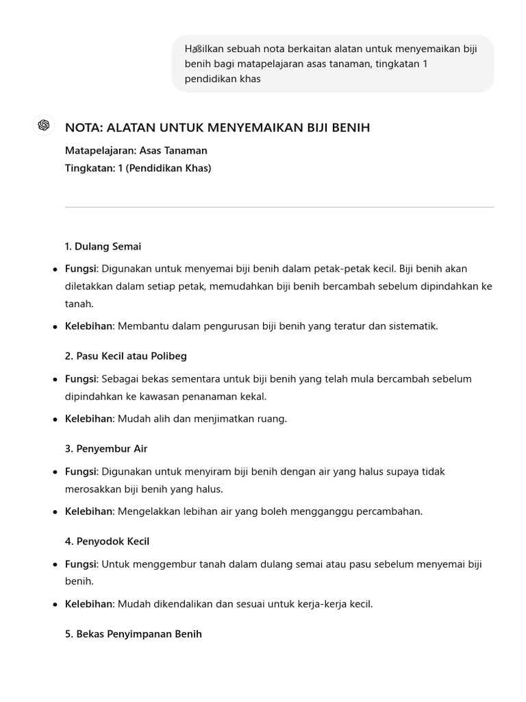 Alatan Untuk Menyemai Biji Benih PPKI T1 | PDF