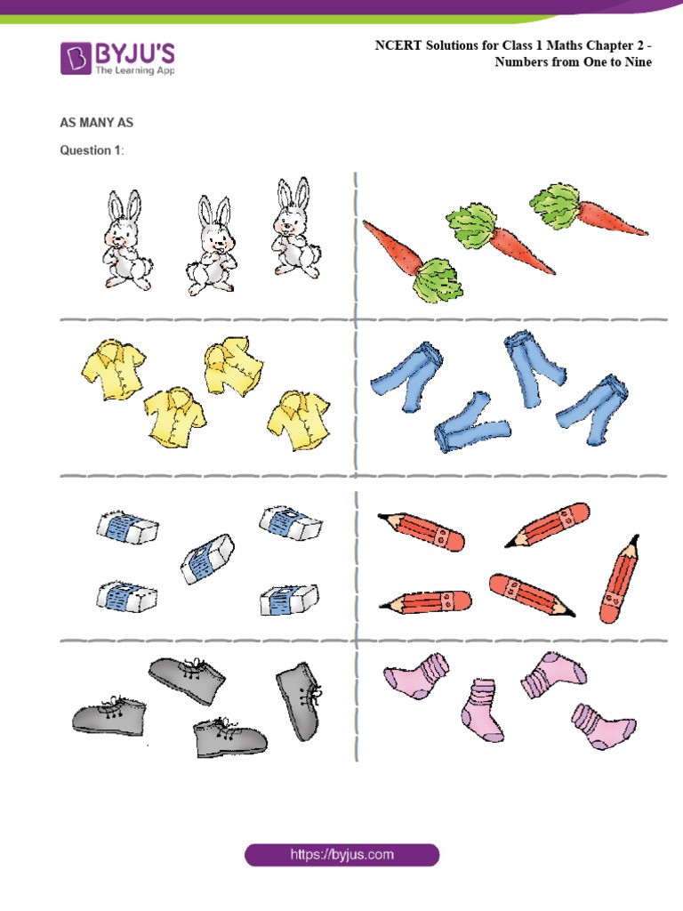 Ncert Solutions For Class 1 Maths 12 May Chapter 2 Numbers From One To Nine | PDF
