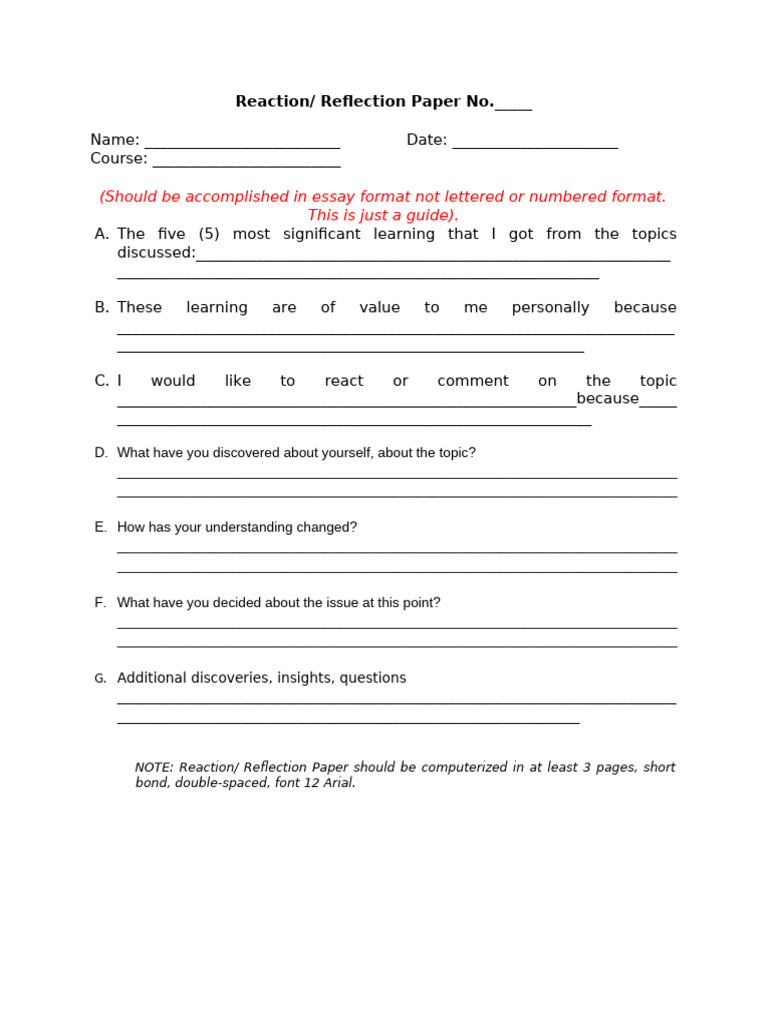 REACTION_REFLECTION-PAPER-GUIDE | PDF