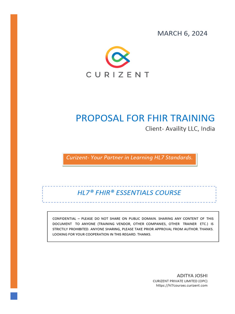 Proposal For FHIR Training Program - Availity | PDF
