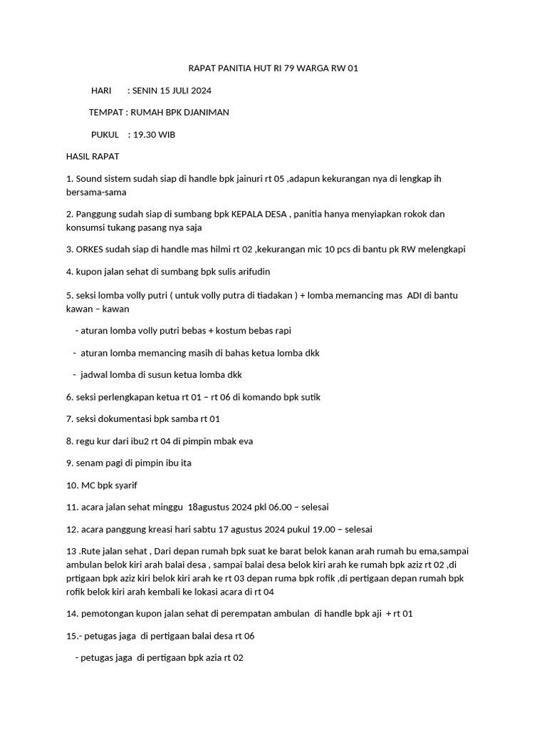 Hasil Rapat Di Rumah BPK Janiman | PDF