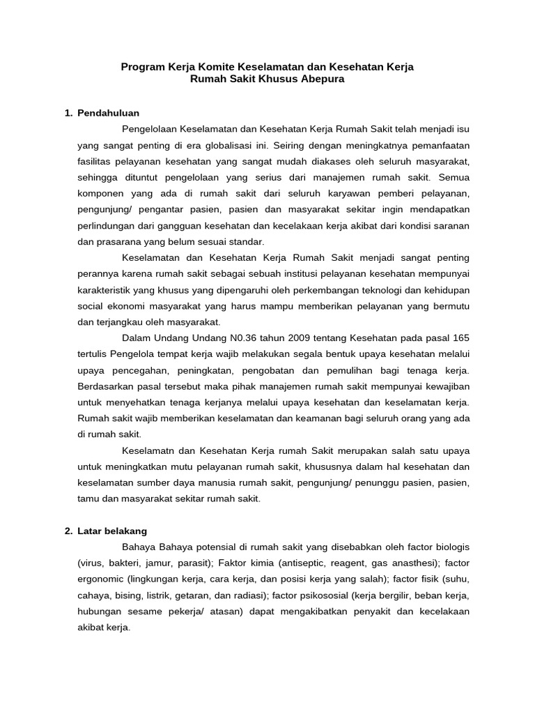 Program Kerja K3 Rumah Sakit Khusus Abepura 2024 | PDF