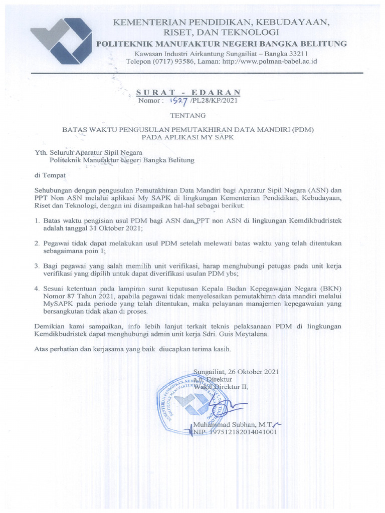 Edaran Pemutakhiran Data Mandiri | PDF