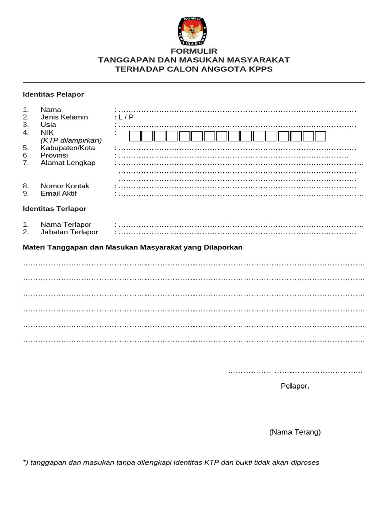 99 Formulir Tanggapan Dan Masukan Masyarakat KPPS | PDF