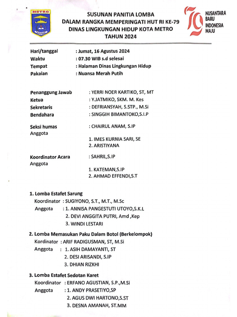 Susunan Panitia Lomba HUT RI Ke-79 | PDF