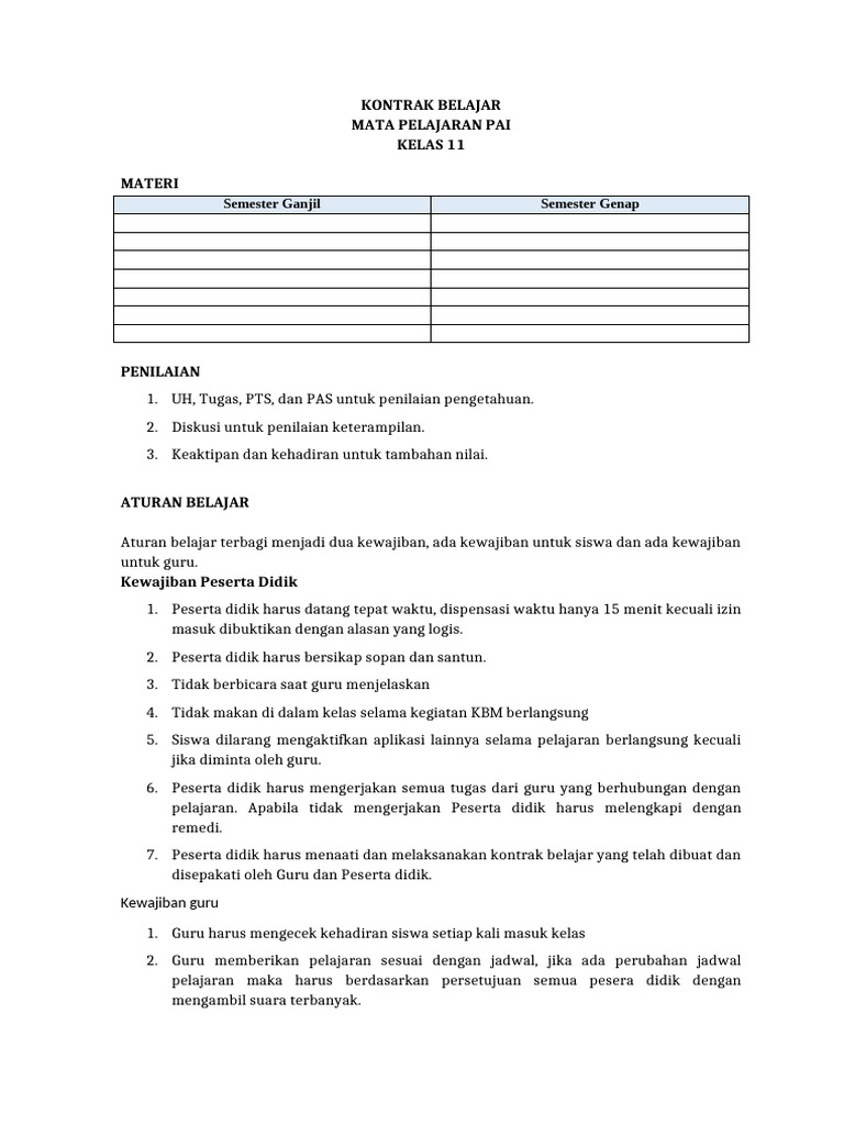 Kontrak Belajar | PDF