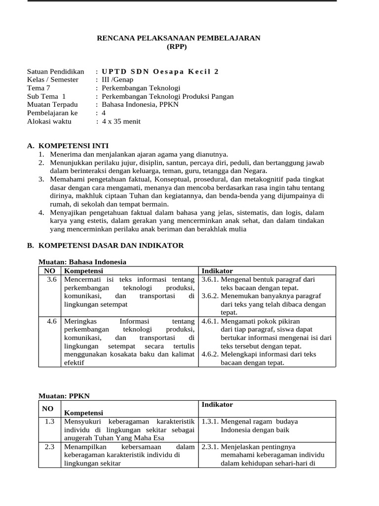 RPP Kelas 3 K13 Tema 7 Subtema 1 PB 4 | PDF