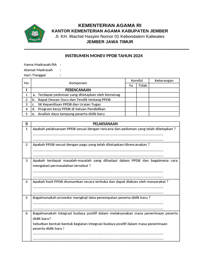 01 Instrumen Monev PPDB THN 2024 | PDF