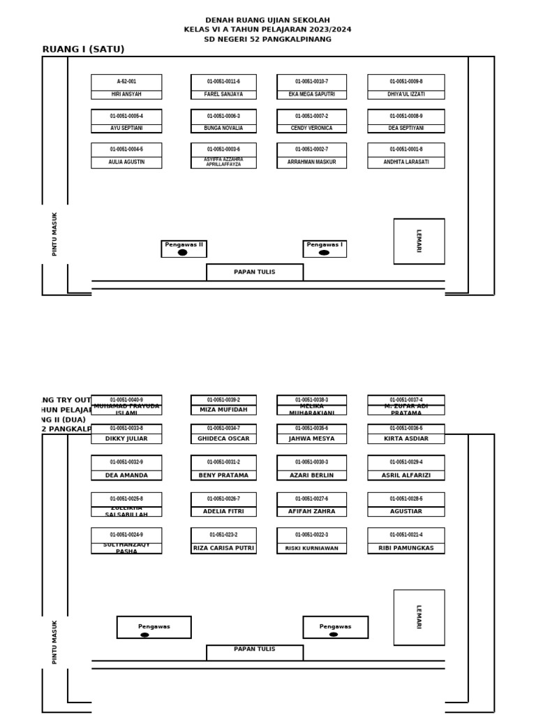 Denah Ruang Ujian Sekolah 2024 | PDF