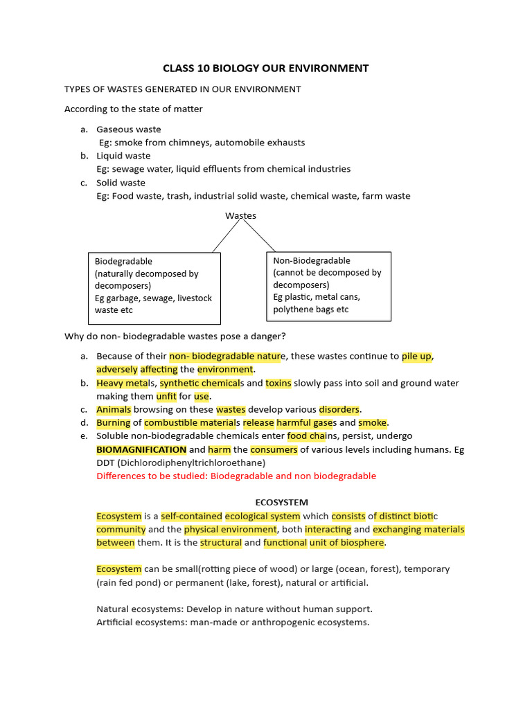 OUR ENVIRONMENT Notes - Class 10 | PDF