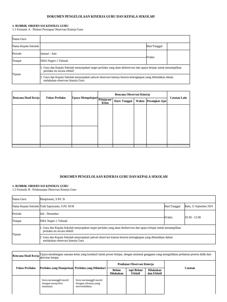 Form Observasi Guru Juli-Desember | PDF