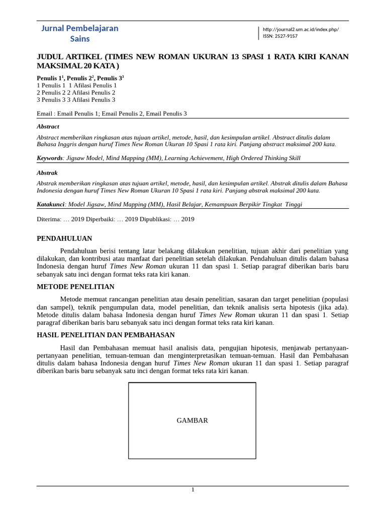 Template Artikel Jurnal Pembelajaran Sains | PDF