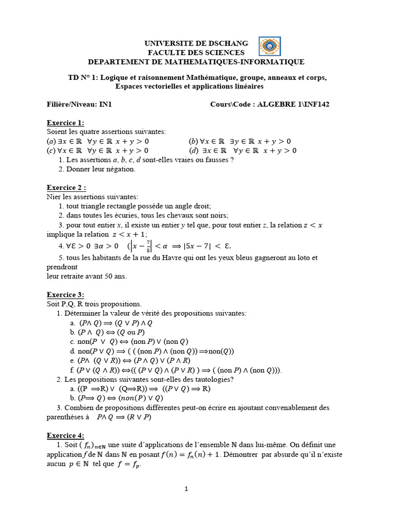 TD Algèbre IN1 | PDF