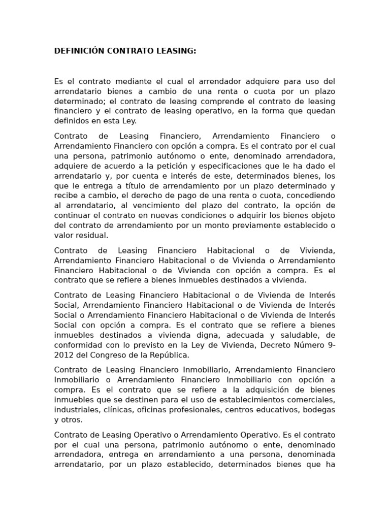 Definición Contrato Leasing | PDF