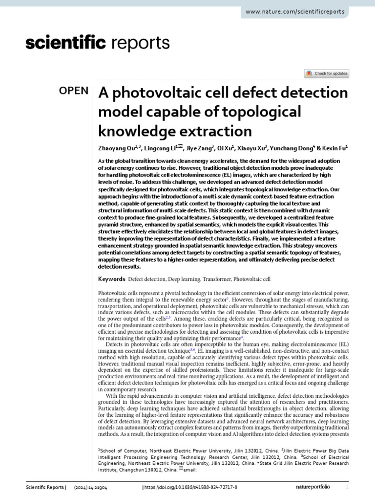 A Photovoltaic Cell Defect Detection Model Capable of Topological ...