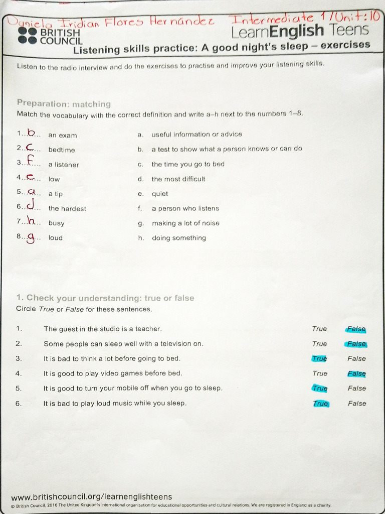 Listening Skills Practice, A Good Night's Sleep - Exercises | PDF ...