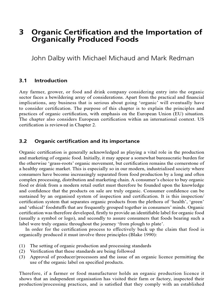 3 Organic Certification and The Importation of Organically Produced ...