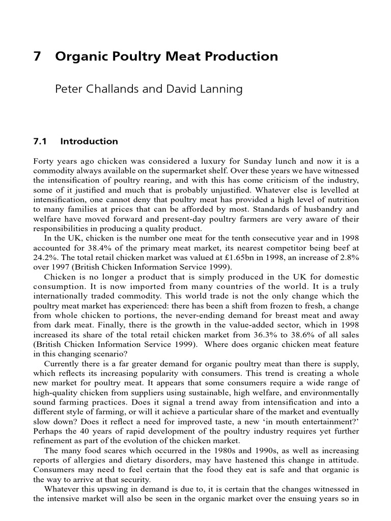 7 Organic Poultry Meat Production: Peter Challands and David Lanning | PDF