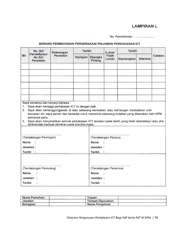 Lampiran L - Borang Pinjaman Perkakasan ICT (1) | PDF