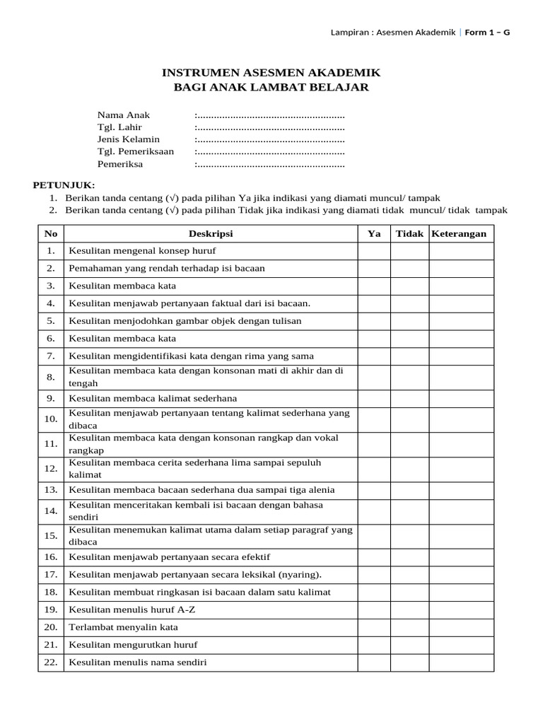 1.1 Instrumen Asesmen Akademik | PDF