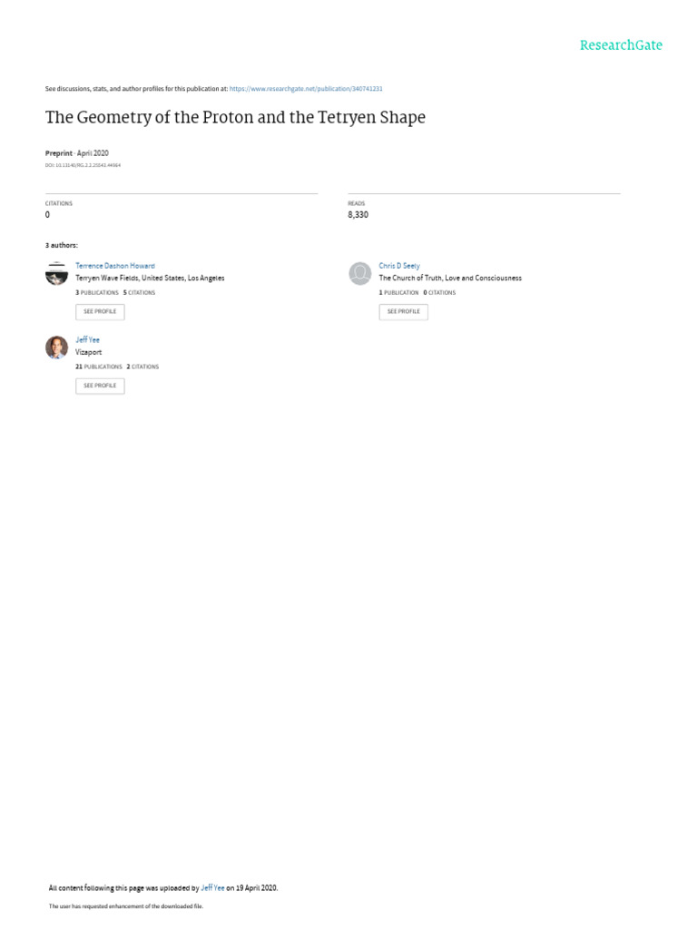 The Geometry of The Proton and The Tetryen Shape: April 2020 | PDF