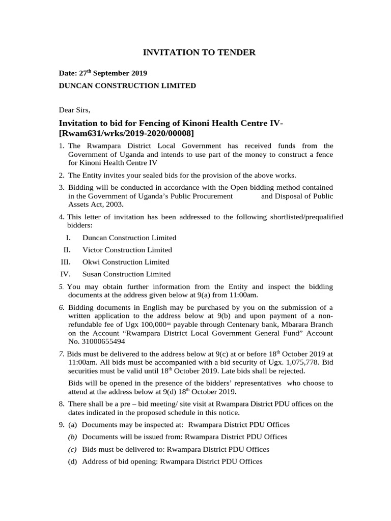 INVITATION TO TENDER | PDF