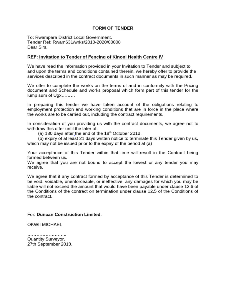 Form of Tender | PDF