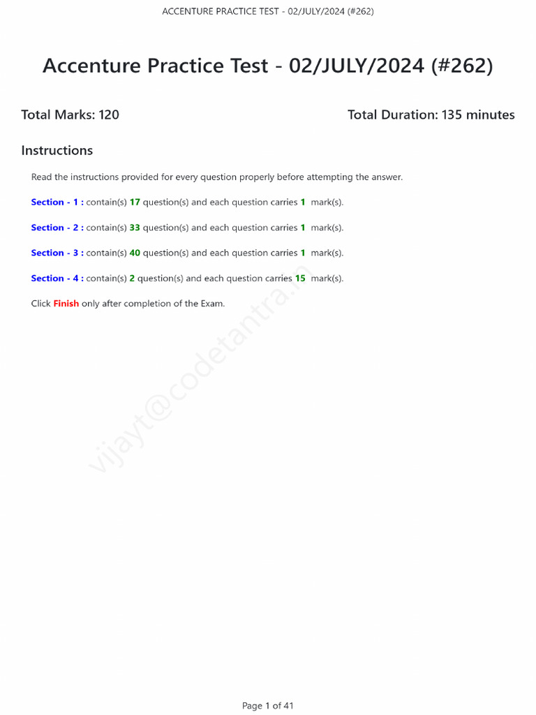 SASI - 262 - Accenture Practice Test - 02 JULY 2024 | PDF