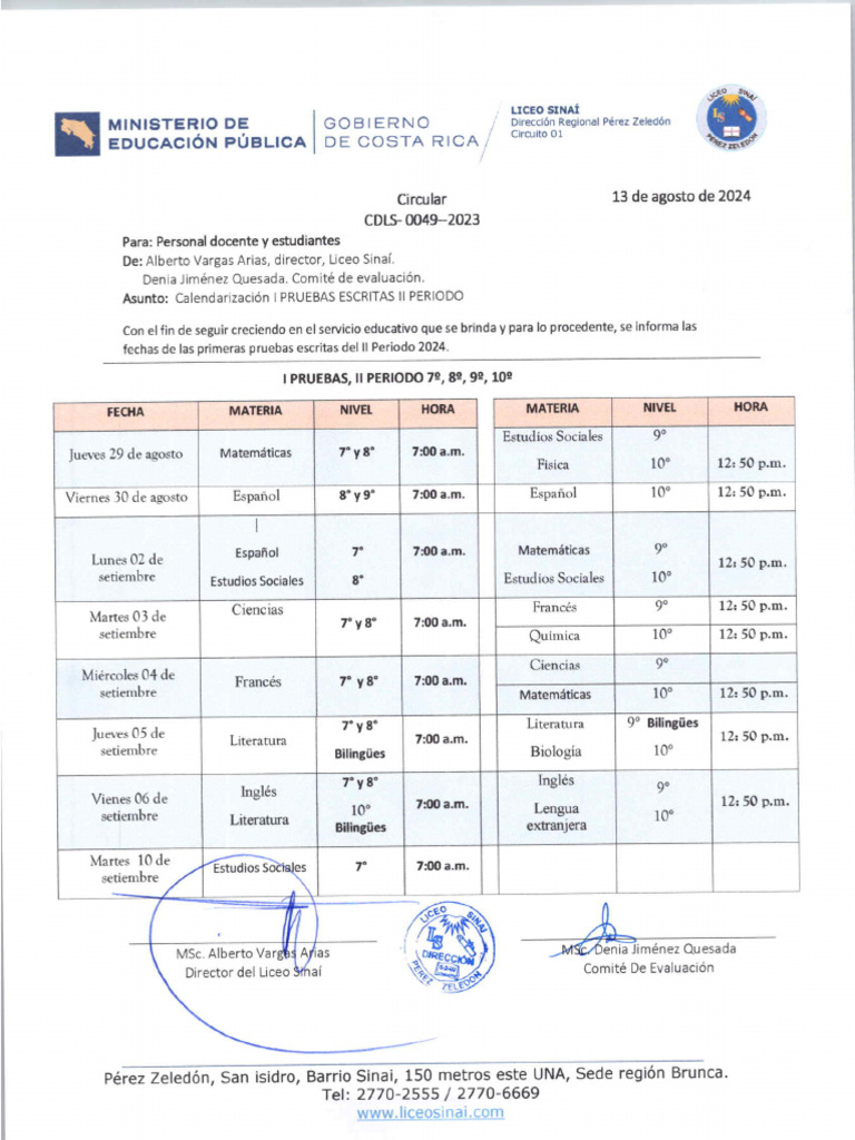 Circular-Cdls-0149-2024, Calend. I Pruebas Escritas Ii Periodo | PDF