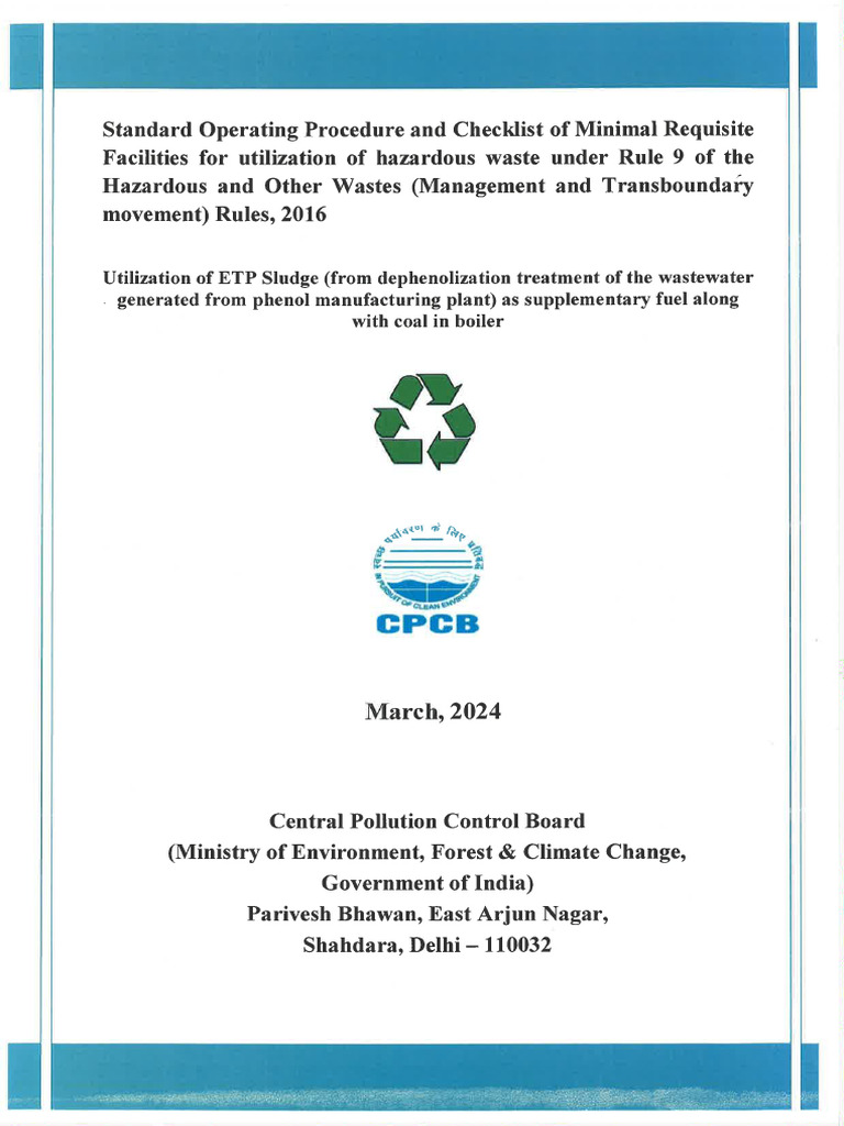 ETP Sludge As Boiler Fuel Along With Coal - SOP by CPCB - March 2024 ...