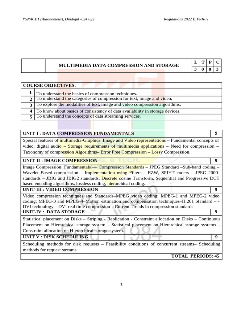 Multimedia Data Compression and Storage | PDF