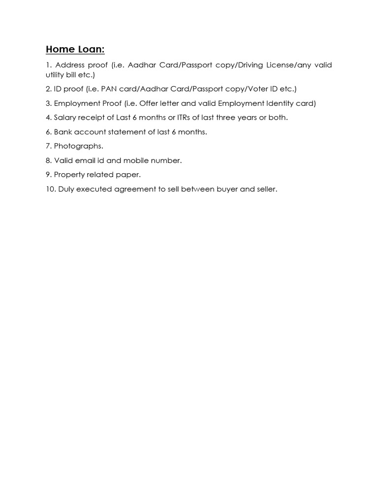 Home Loan Document Check List | PDF