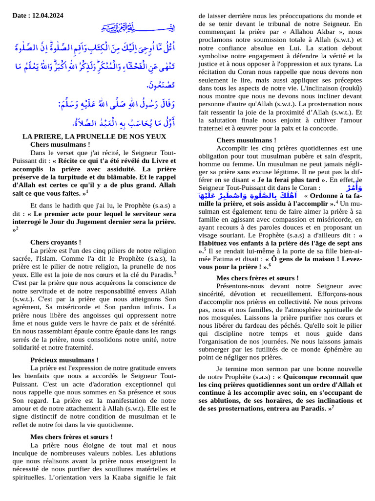 La Prière La Prunelle de Nos Yeux | PDF