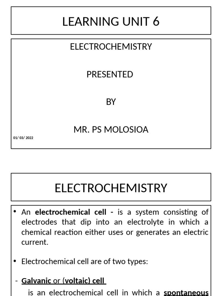Learning Unit 6 Chapter 18 Electrochemistry | PDF | Electrochemistry ...