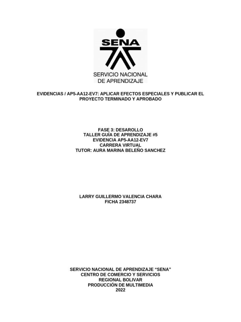 AP5-AA12-EV7 Aplicar Efectos Especiales y Publicar El Proyecto Terminado y Aprobado | PDF