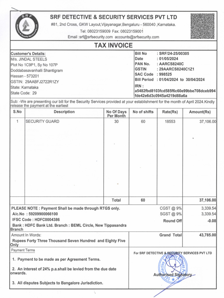SRF SECUIRITY BILL Mar 2024 | PDF