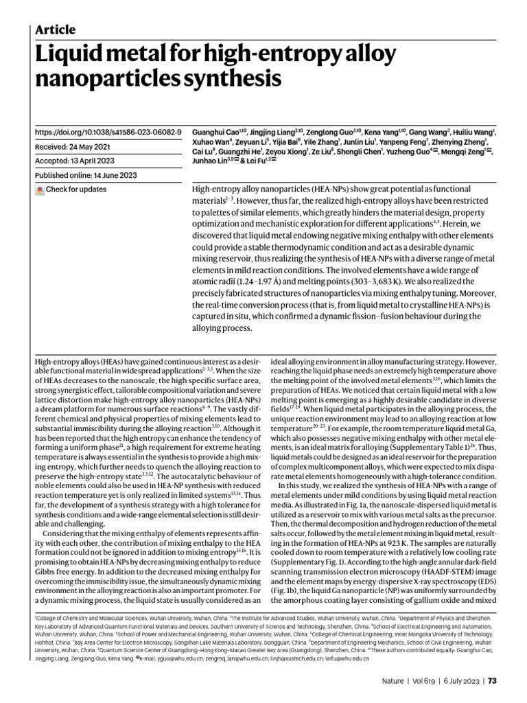 Cao 等 - 2023 - Liquid metal for high-entropy alloy nanoparticles ...