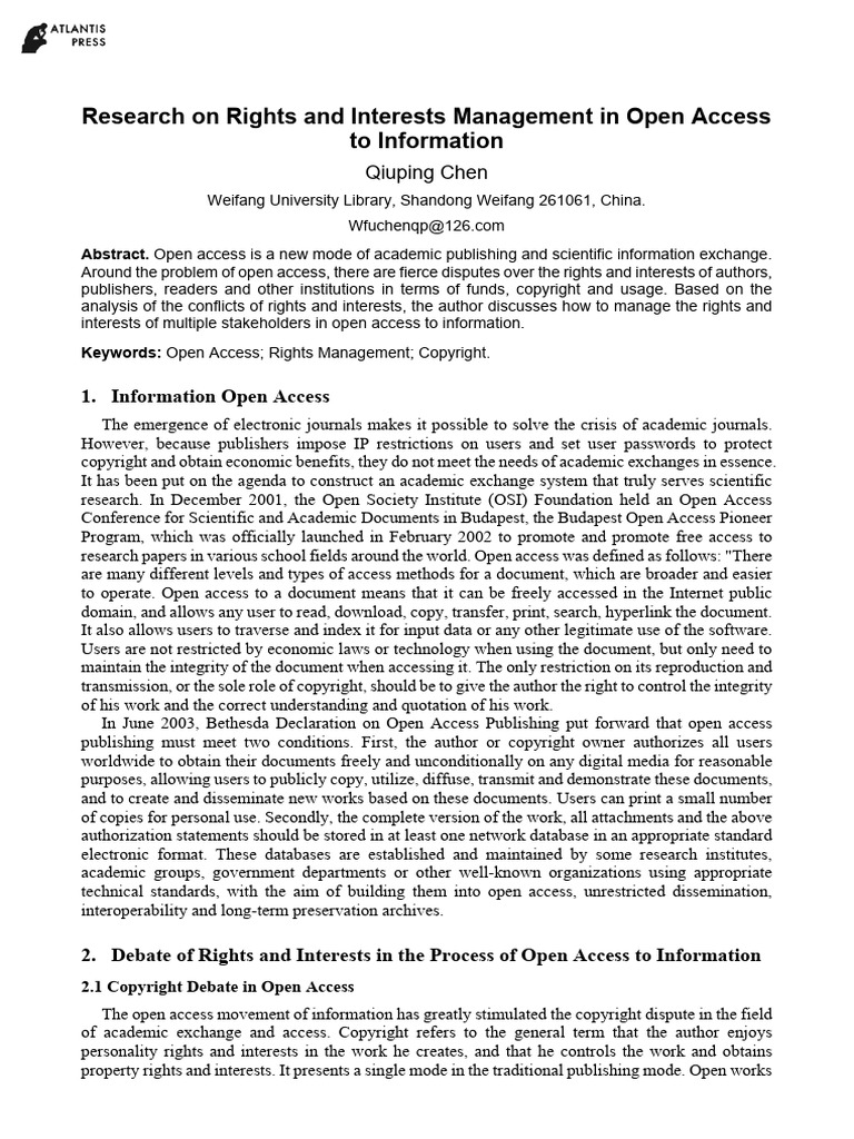 Research On Rights and Interests Management in Open Access To ...