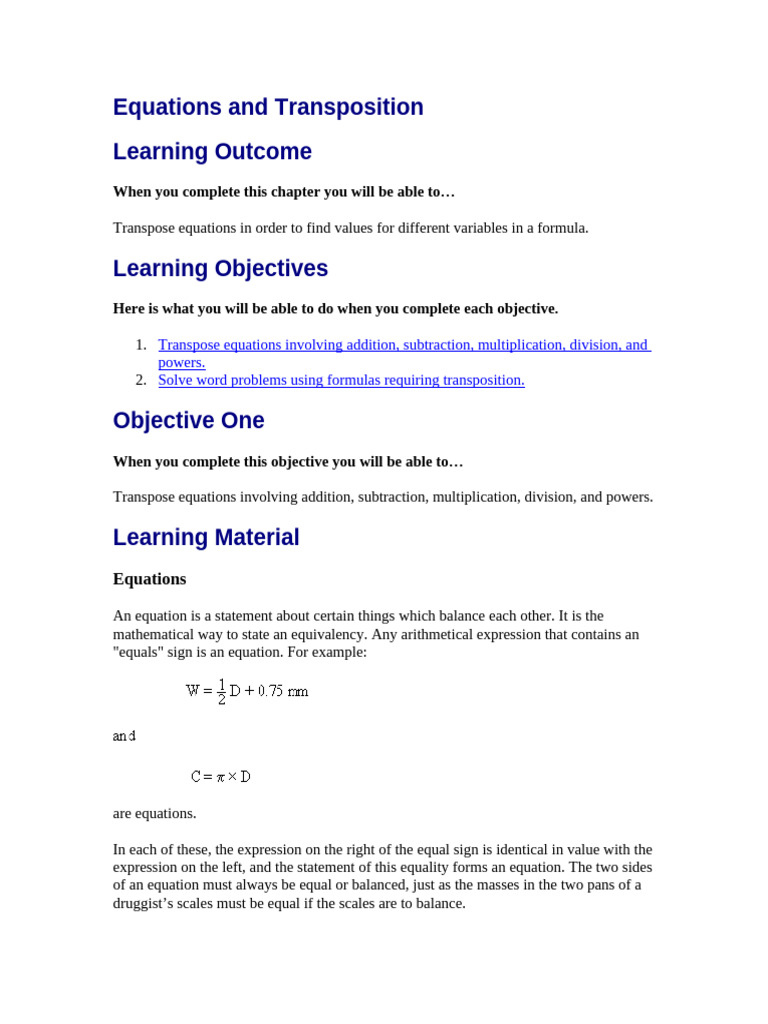 C6 Equations and Transposition | PDF
