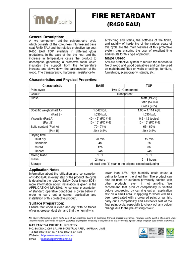 Fire Retardant 450 Eau Datasheet | PDF