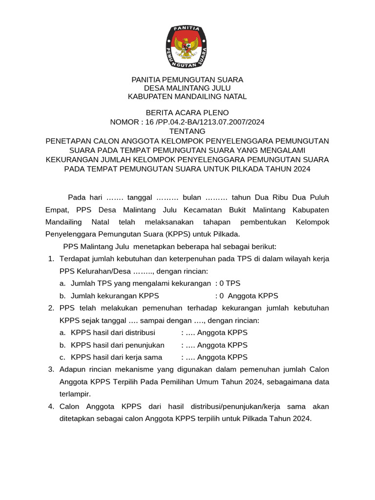 2 Berita Acara PPS Penetapan KPPS Alternatif | PDF