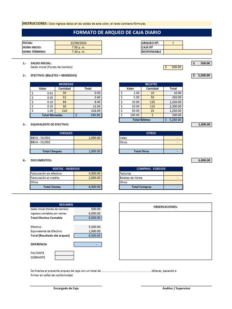 Formato Arqueo de Caja | PDF